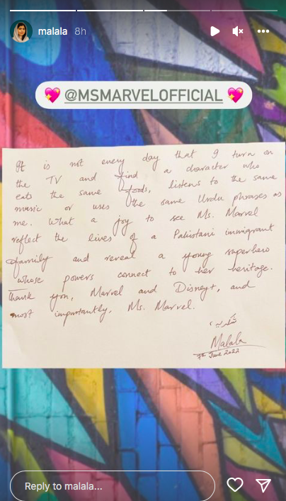 Malala Yousafzai thanks Ms Marvel for a 'young superhero whose powers ...
