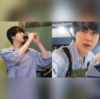 BTS Jin cooking vlog OOTD consists of a must-have striped collar shirt ...