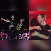 Coldplay's Chris Martin plants a sweet kiss onto Jin as BTS singer runs ...
