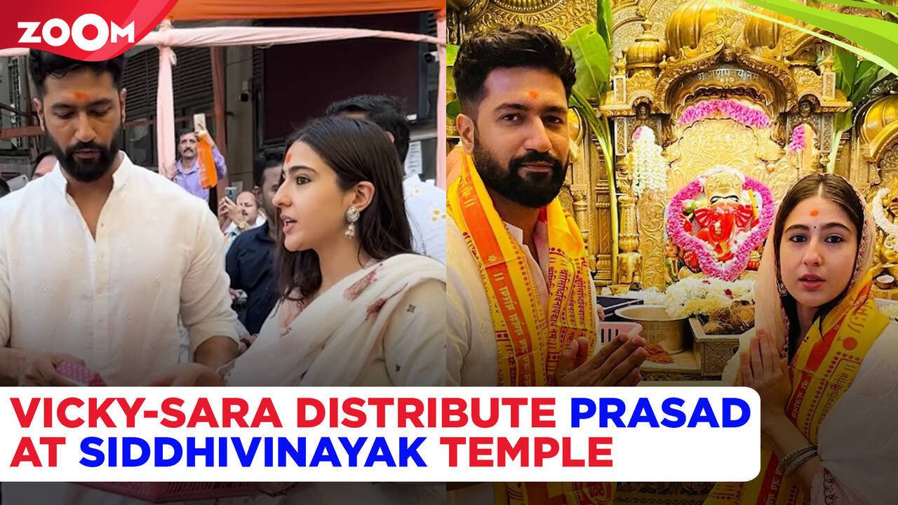 Vicky Kaushal & Sara Ali Khan distribute 'Prasad' after offering prayers at Siddhivinayak Temple ...