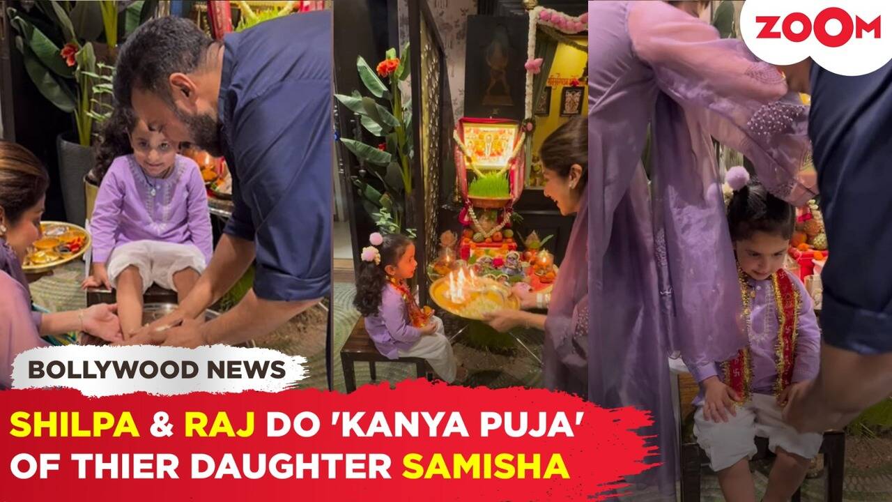 Shilpa Shetty and Raj Kundra perform 'Kanya Puja' of their daughter ...