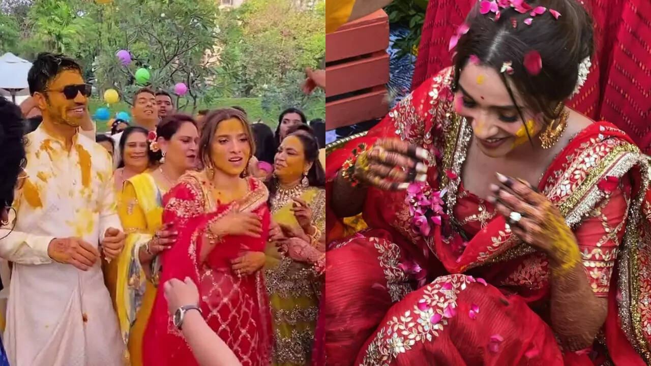 Ankita Lokhande stuns in red outfit for her haldi ceremony; dances her heart out with Vicky Jain ...