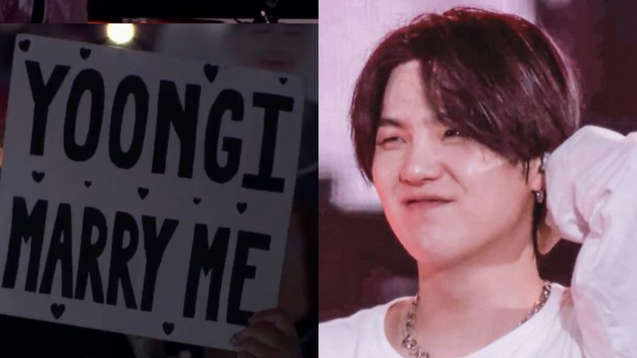 BTS' Suga scrunches his nose at entire stadium screaming 'Yoongi marry ...