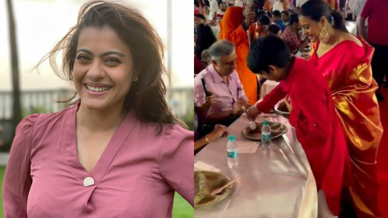 Kajol Is A Proud Mom As Son Yug Devgn Serves Bhog At Durga Puja