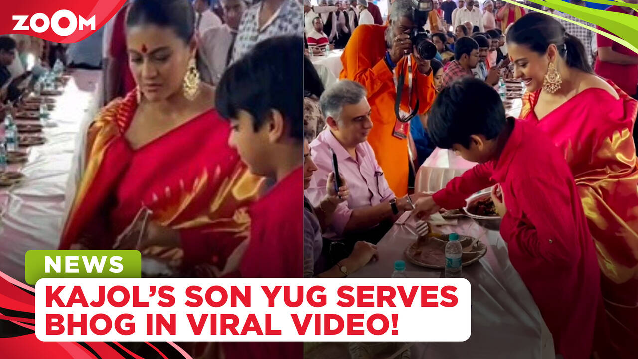 Kajols Son Yug Devgan Serves Bhog To Guests During Durga Puja Video
