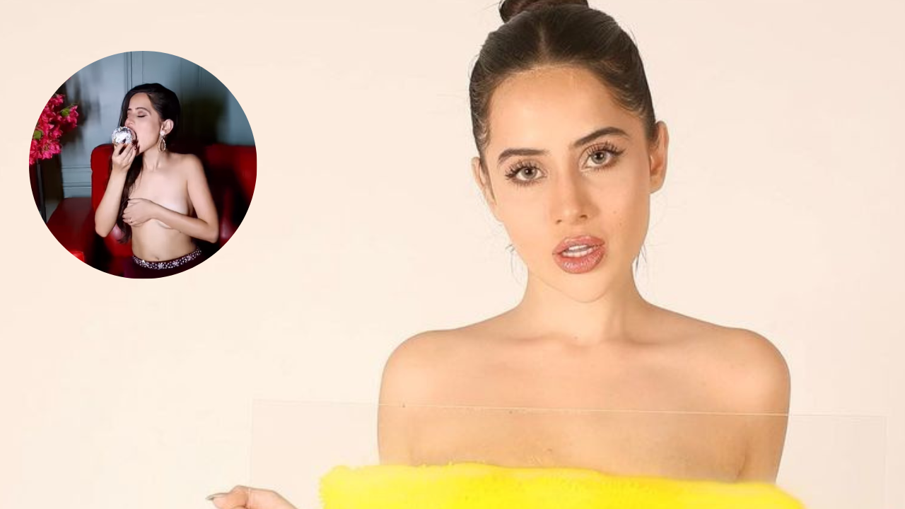 Urfi Javed covers her modesty with one hand as she gorges on laddoo in topless Diwali video ...