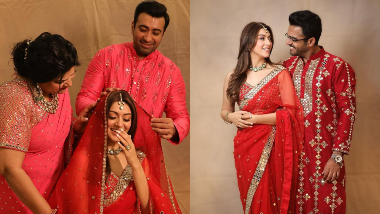 Hansika Motwani is all smiles at Chunni ceremony for wedding, twins ...
