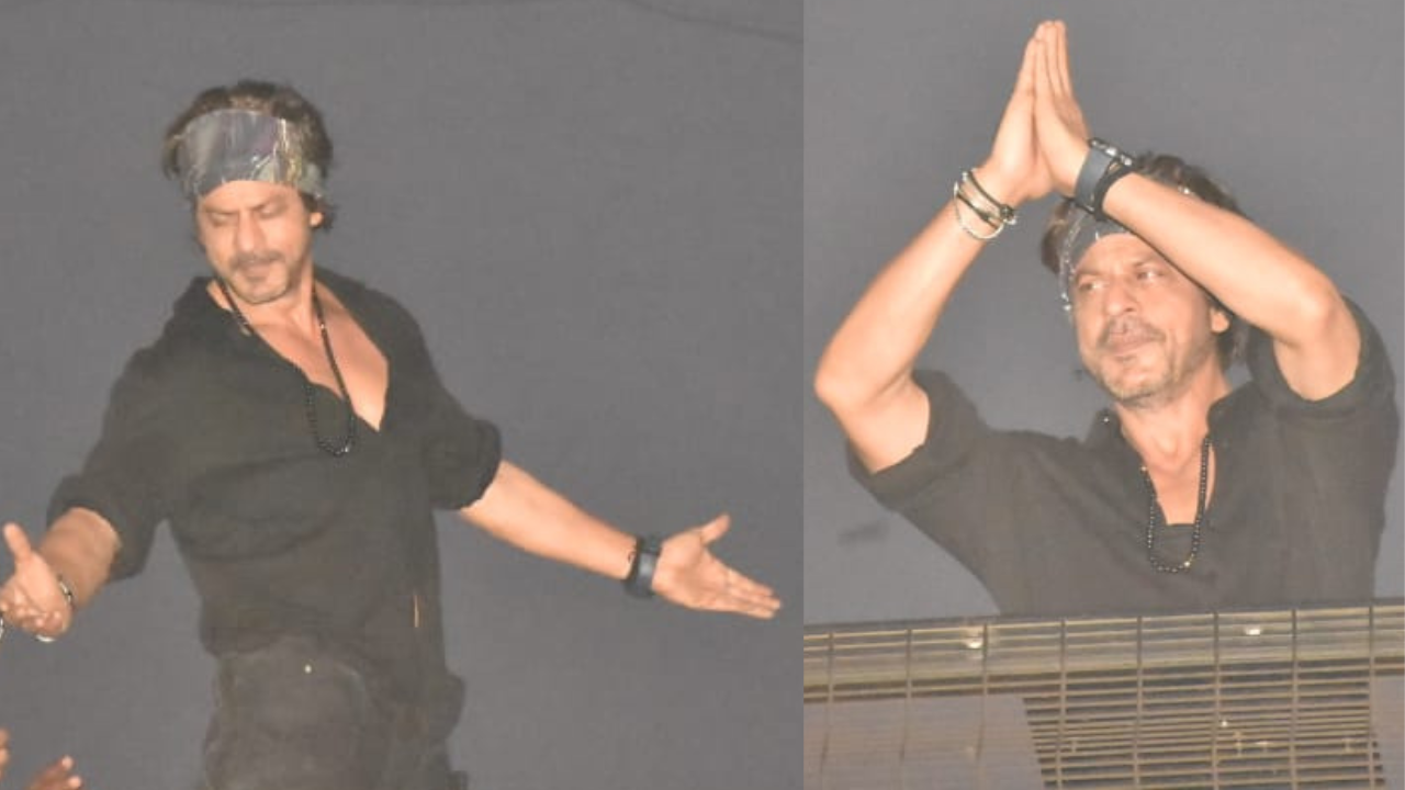 Pathaan Shah Rukh looks dapper in black shirt, head wrap as he meets ...